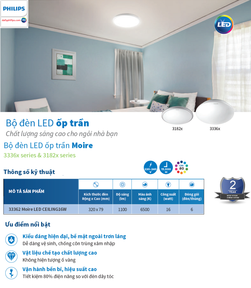 Đèn ốp trần philips 3362 16W - Đại lý đèn Led Philips