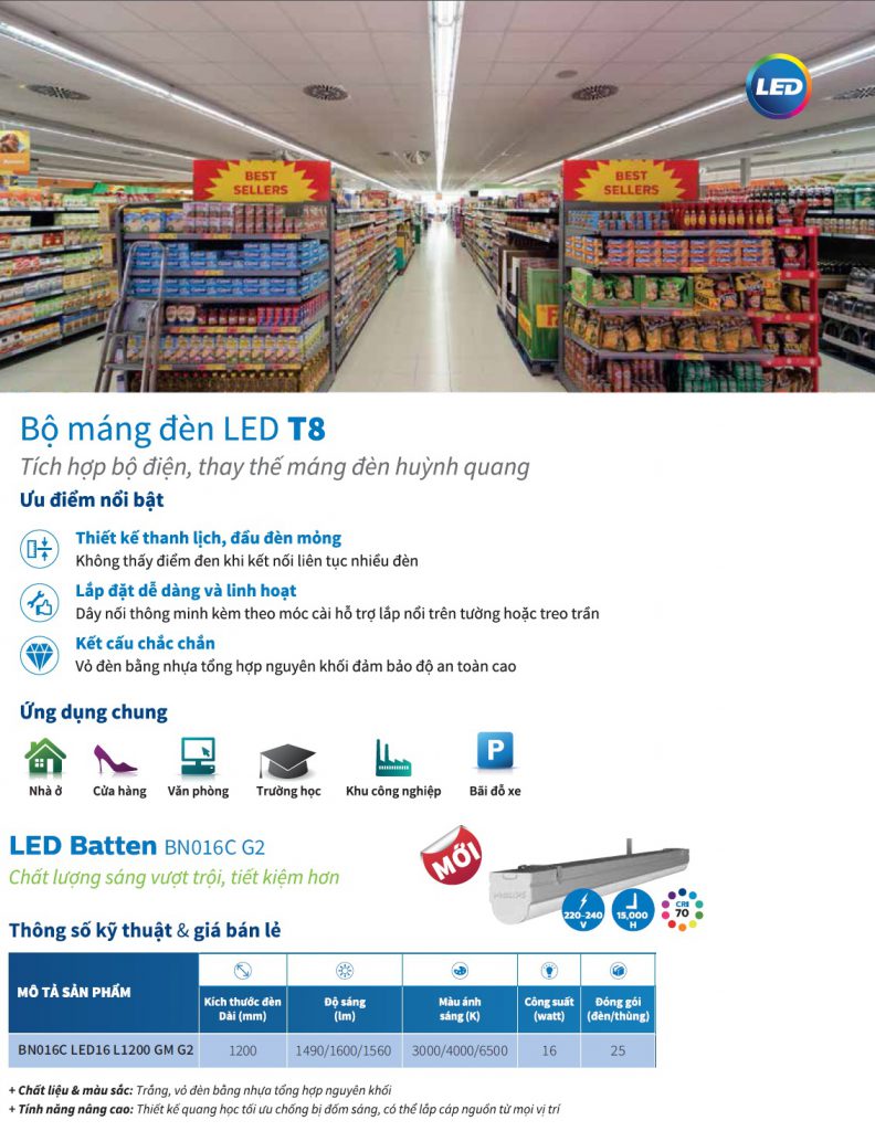 ĐÈN LED T8 BN016C 16W 1m2 - Đại lý đèn Led Philips