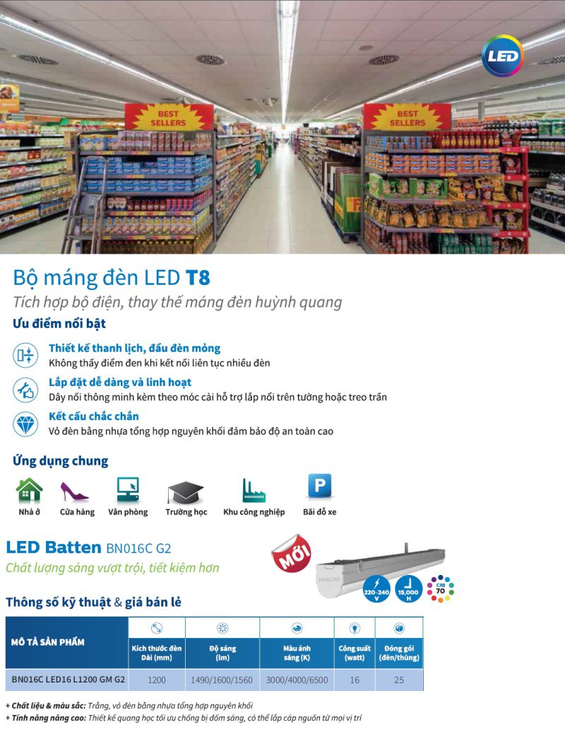 ĐÈN LED T8 BN016C 16W 1m2 - Đại lý đèn Led Philips