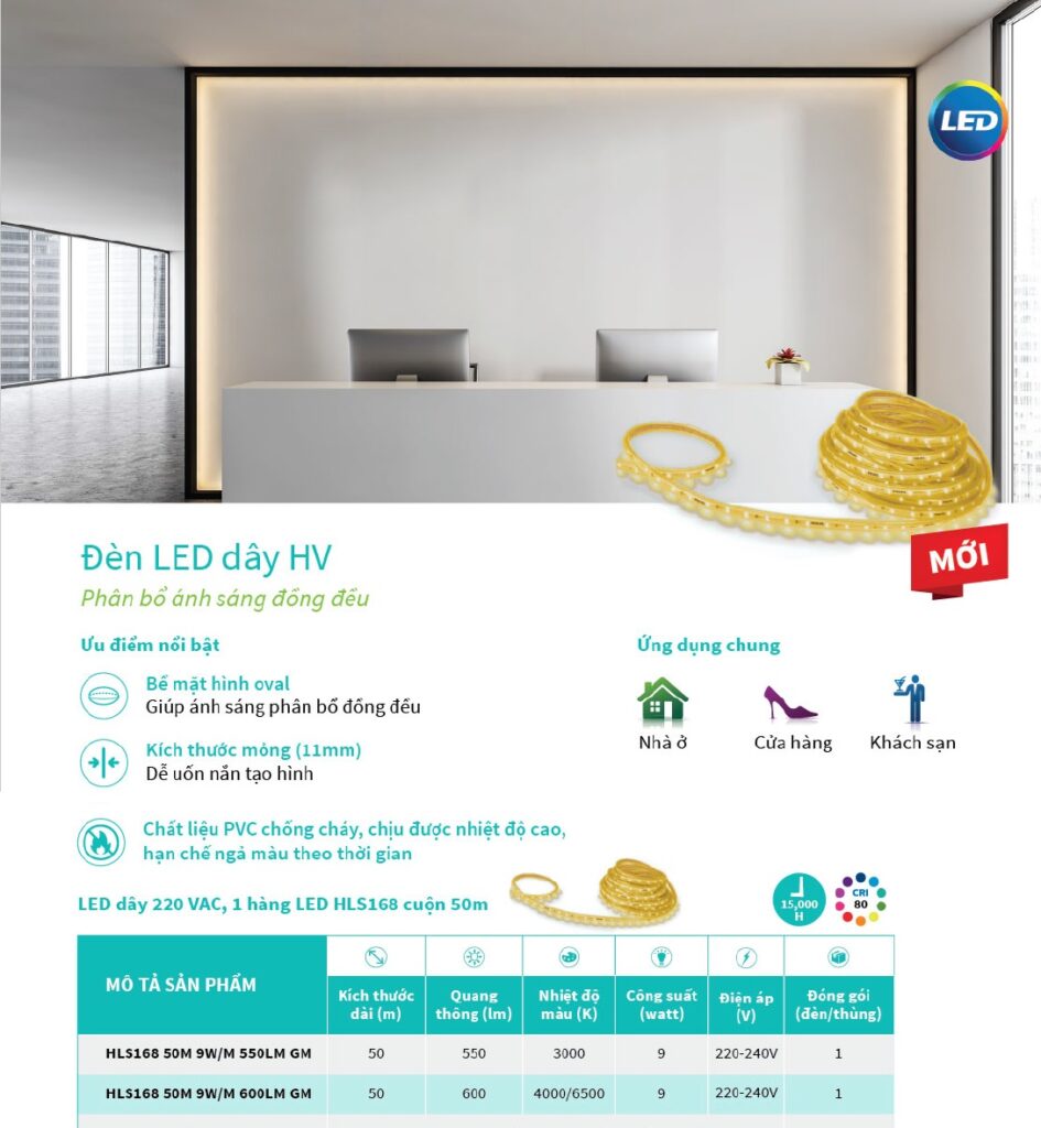 Đèn led dây Philips HLS168 50m 9W/m 550lm/600lm GM - Đại lý đèn Led Philips